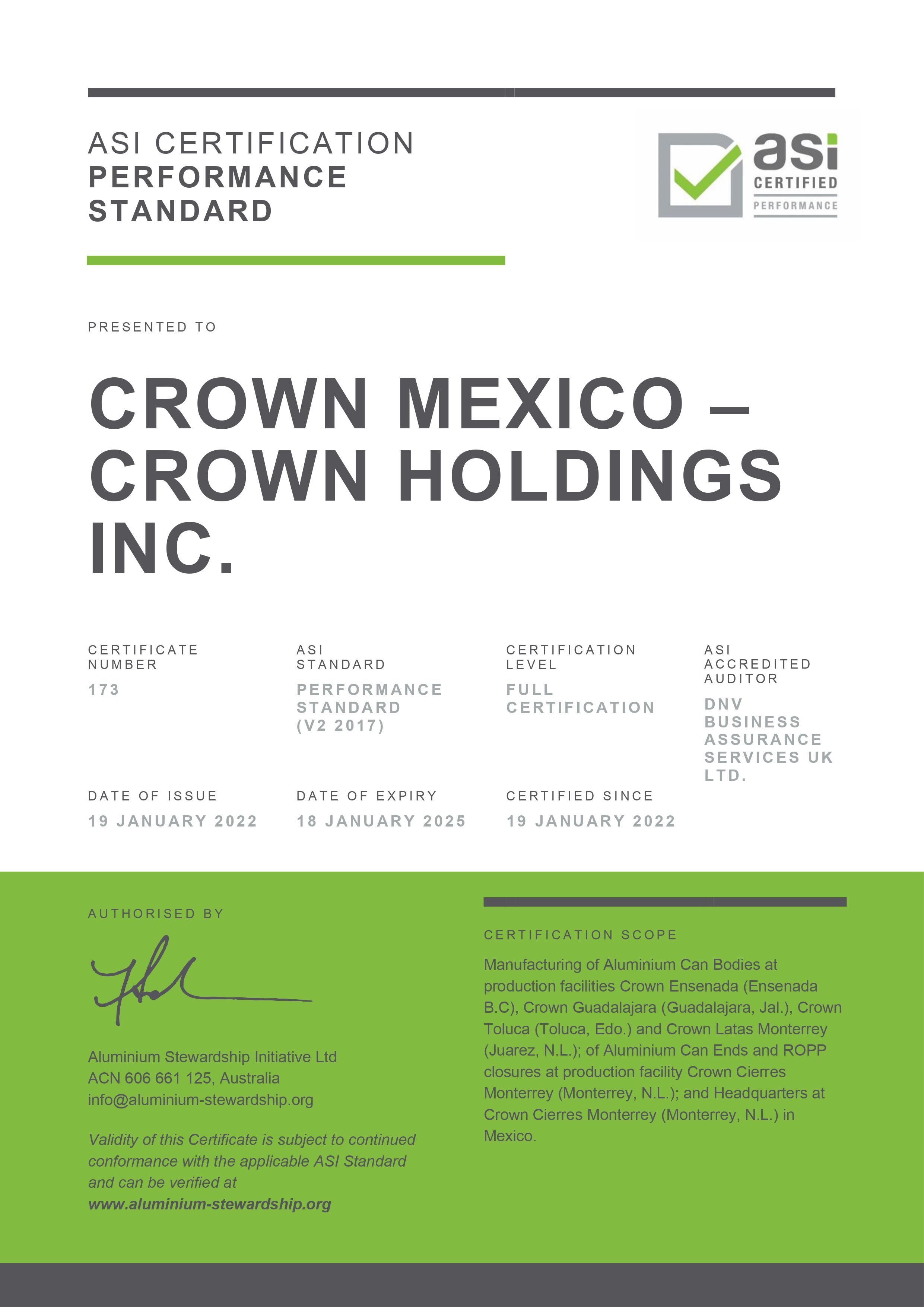 Crown Holdings Inc. receives ASI accreditation for its beverage can ...