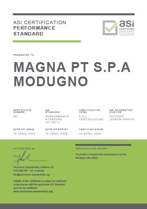 ASI certifies Magna PT S.p.A. against Performance Standard ...
