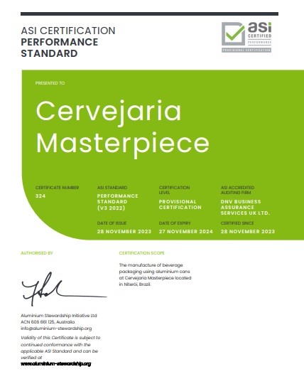 Cervejaria Masterpiece achieves dual ASI Certification for its beverage ...