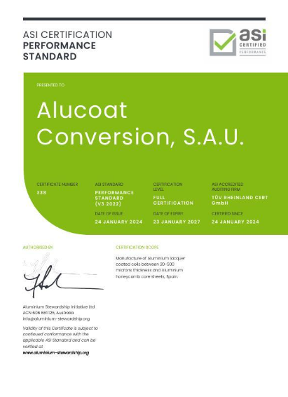 Alucoat achieves the ASI Performance Standard V3 Certification for its ...