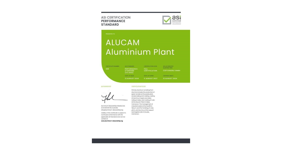 Alucam bags ASI Performance Standard certification for aluminium ...